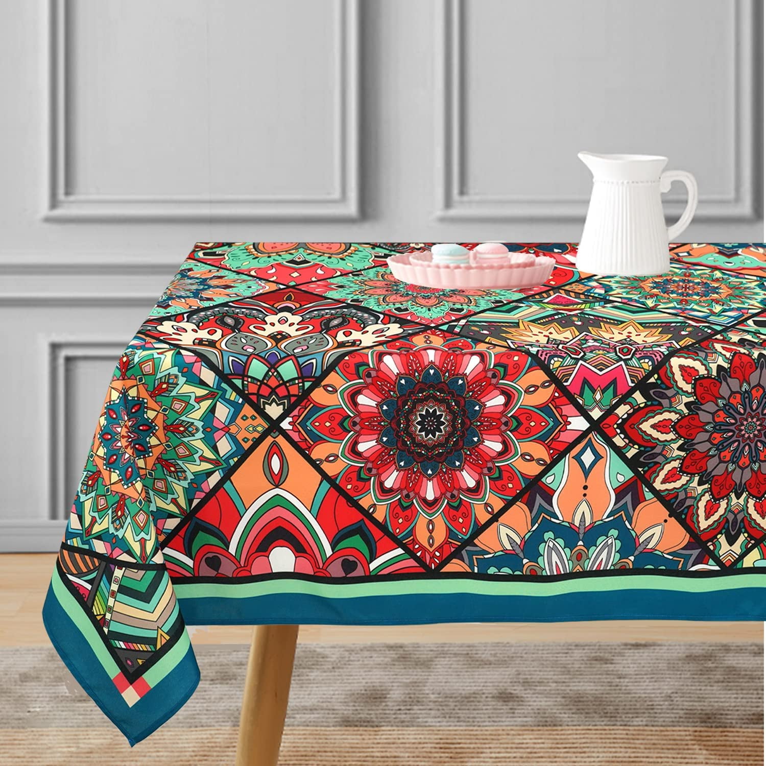 Boho Tablecloth Oblong/Rectangle 60 x 102 Inch Washable Reusable ...