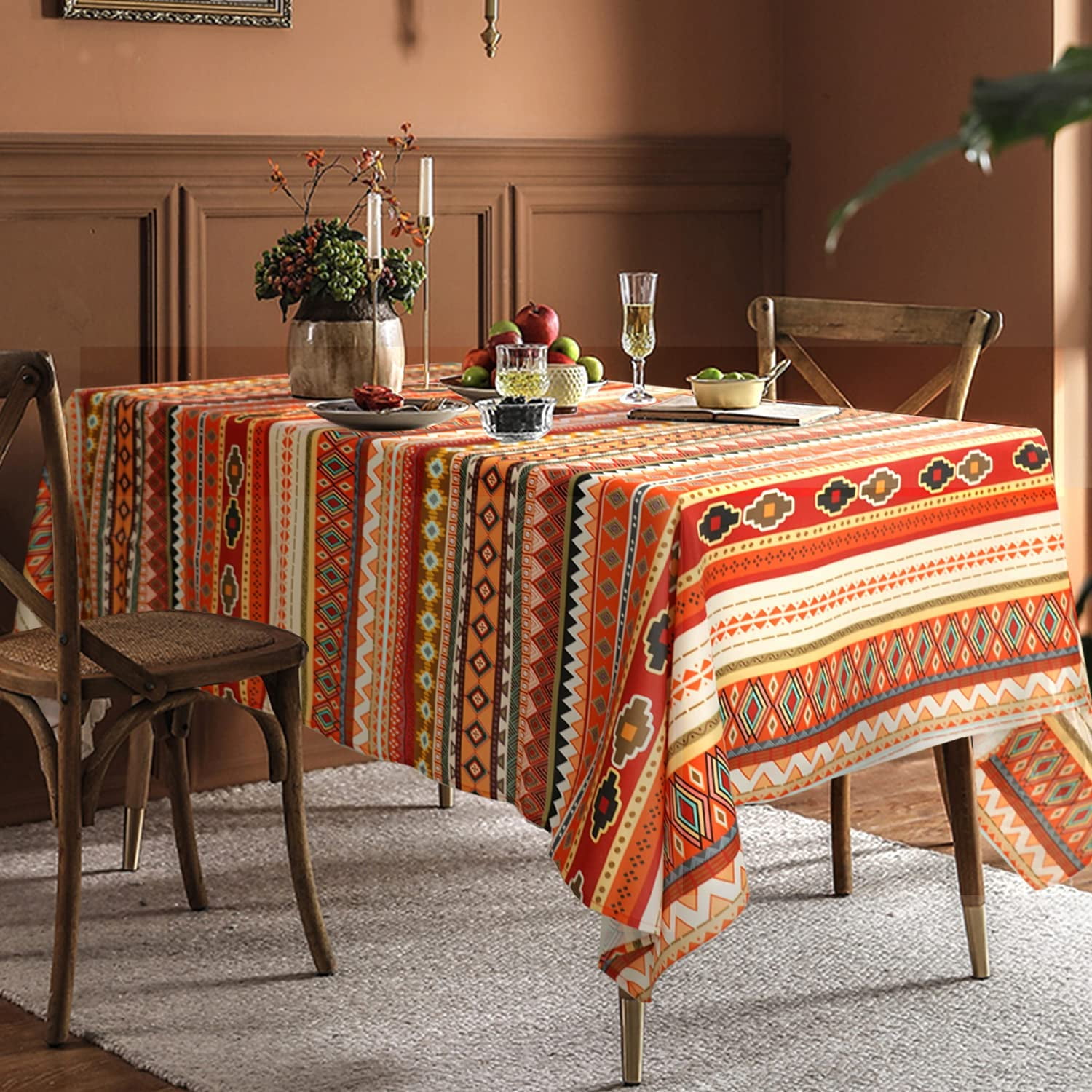 Boho Tablecloth for Rectangle Table Covers，Wrinkle Free Bohemian Style Design Table Cloth for ...