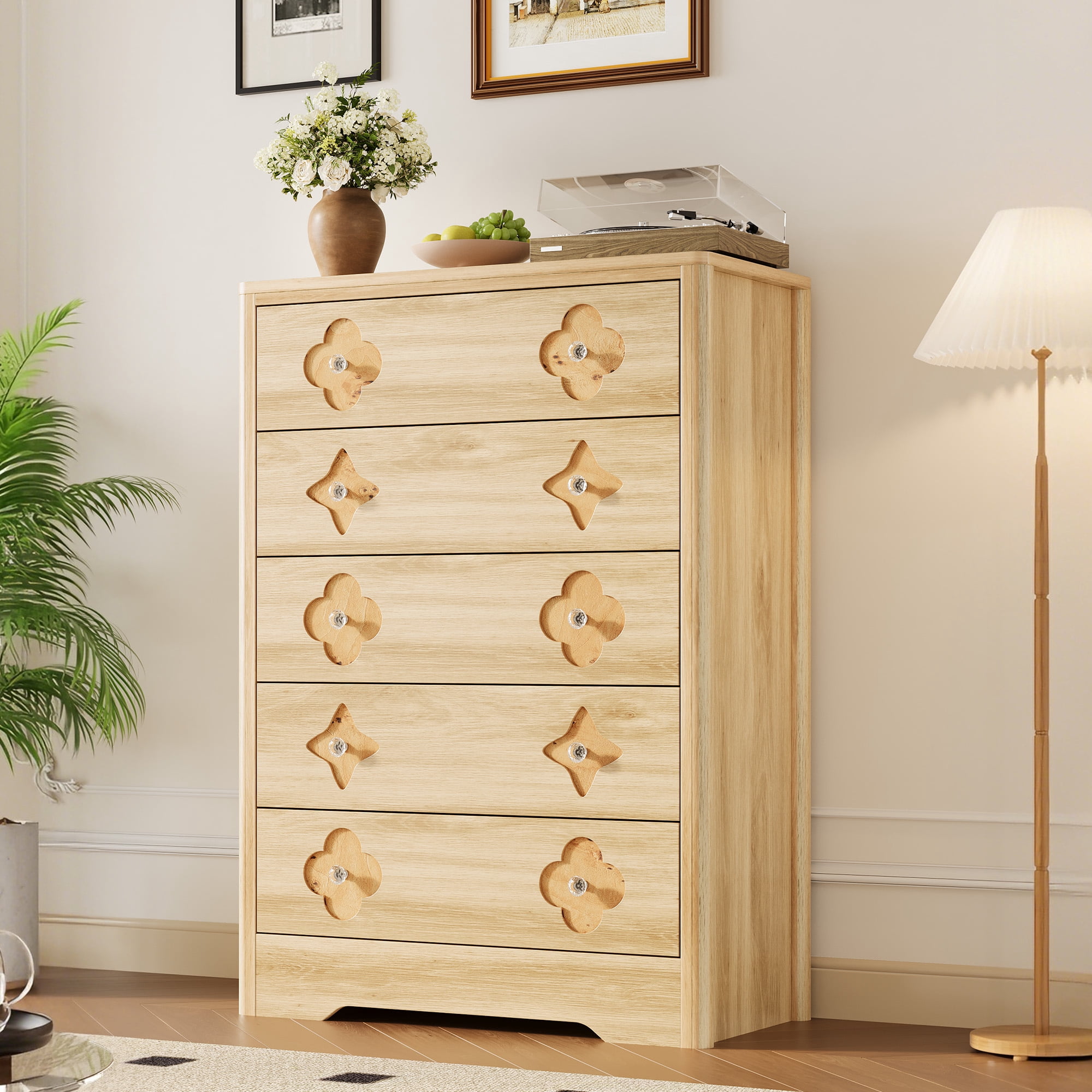 Boho Tall Dresser for Bedroom, 3 or 5 Drawer Wooden Chest, Decorative ...