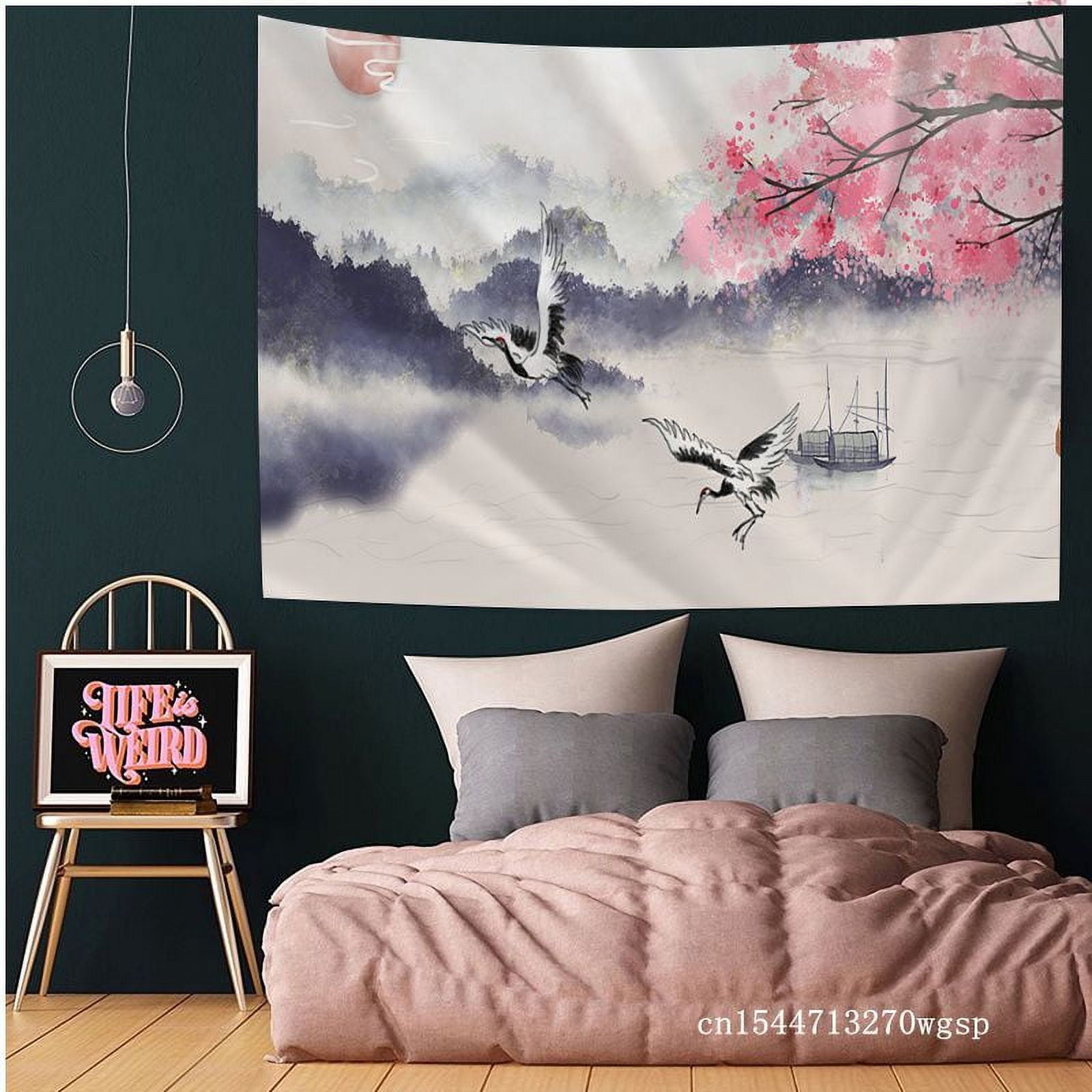 Boho Tapestry Mandala Room Chinese Lotus Pond Print Wall Hanging Home r ...