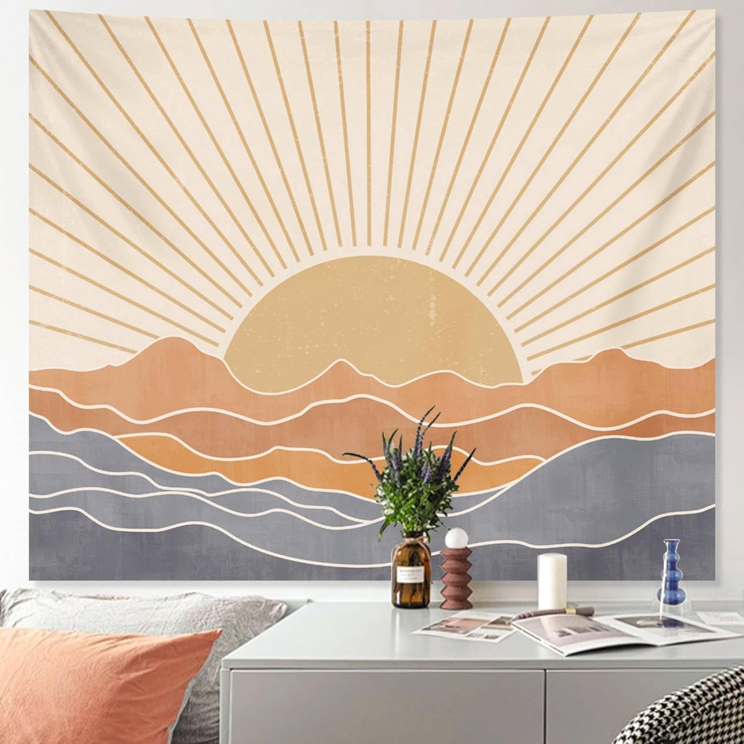 Boho Tapestry Wall for Aesthetic, Bohemian 70s Rainbow Sun Tapestries ...