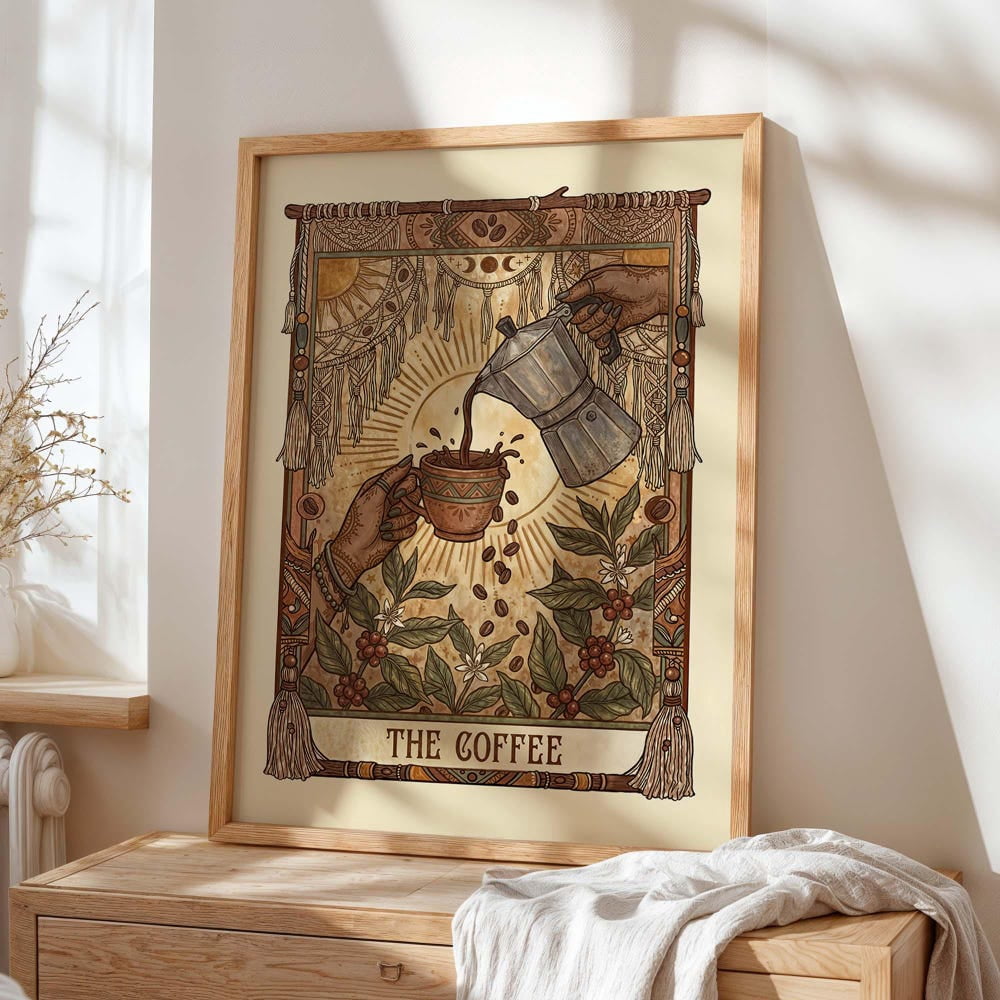Boho Tarot Coffee Print Vintage Moka Pot Cafe Wall Art Home Decor ...