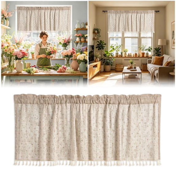 Boho Tassel Kitchen Valance 59 x 24 Inch, Modern Farmhouse Cotton Linen ...