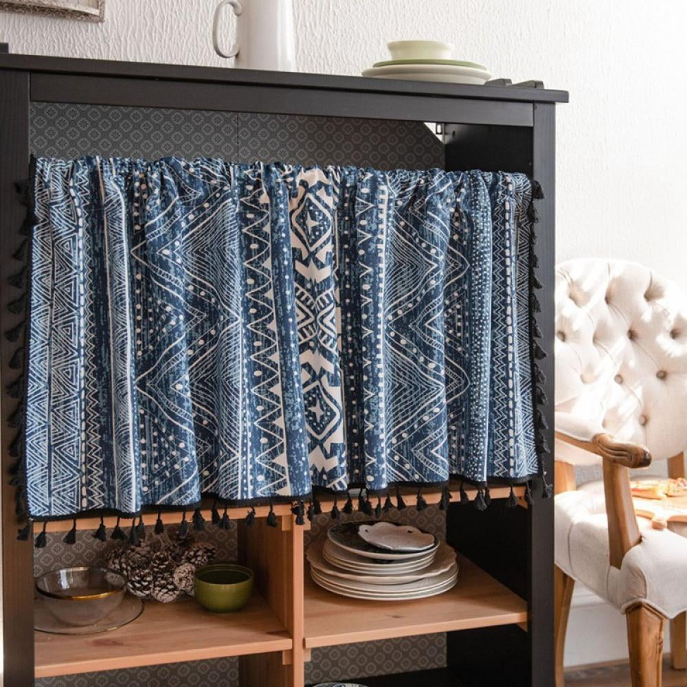 Boho Tassels Kitchen Valances for Windows, Geometric Cotton Linen ...