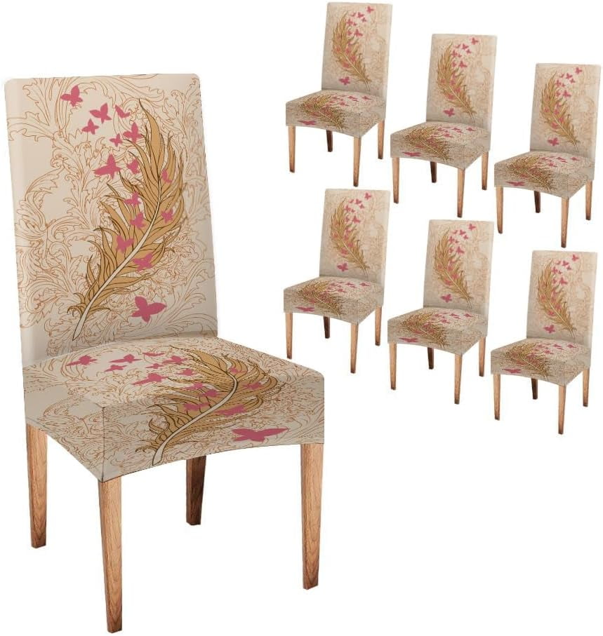 Boho Tattoo Dining Chair Covers Set of 6 Gold Floral with Vintage Gold ...