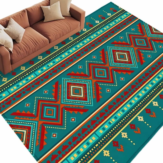 Boho Teal Area Rug 5x8 Washable Rug Non Slip Modern Abstract Ethnic ...