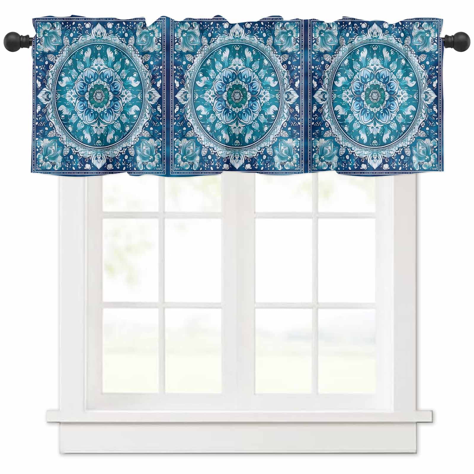 Boho Teal Blue Valances for Windows Farmhouse Kitchen Curtains Valances ...