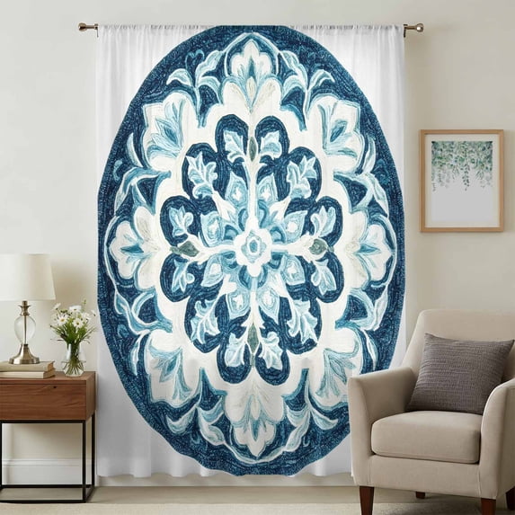 Boho Teal Floral Sheer Curtains 84 Inches Long, Ethnic Southwestern ...