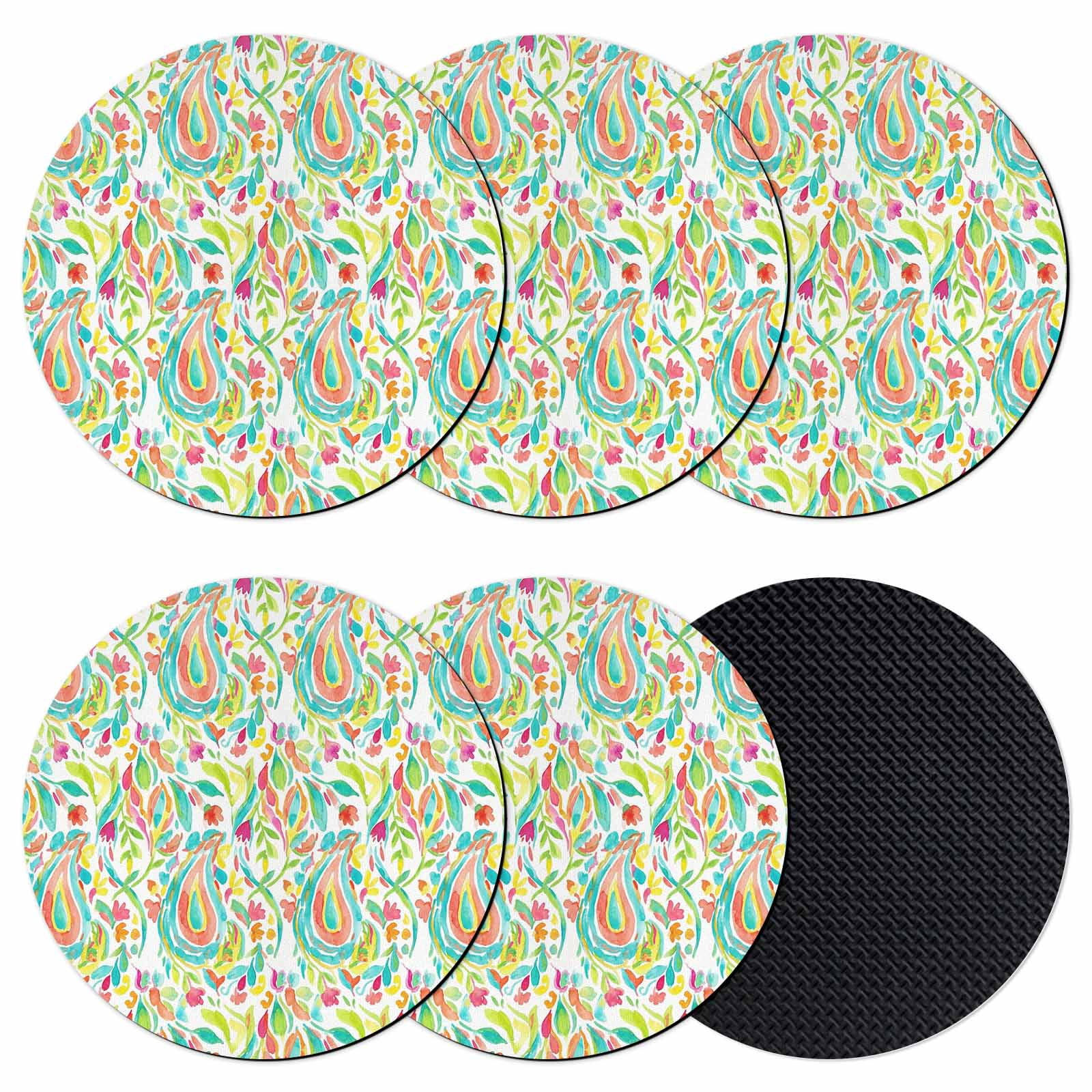 Boho Teal Green Flower Coasters Set of 6, Absorbent Coasters for Drinks ...
