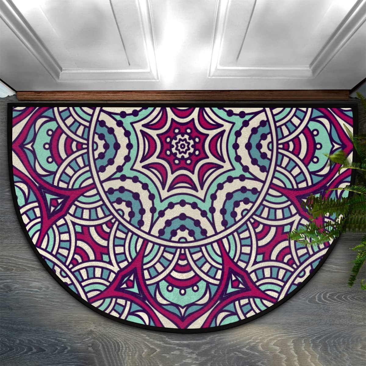 Boho Teal Mandala Half Round Door Mat Bath Mat Half Circle Area Rug ...