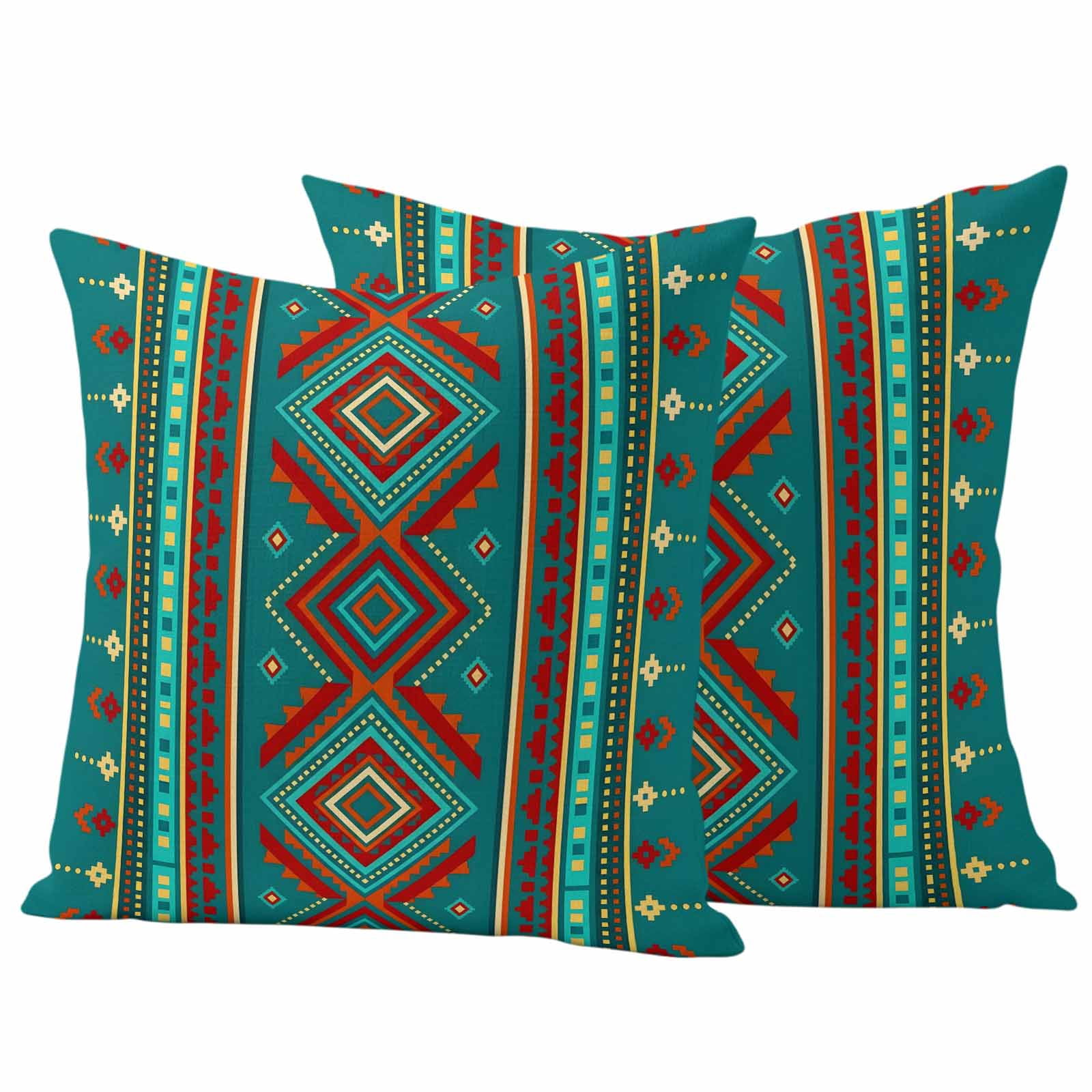 Boho Teal Outdoor Waterproof Pillow Covers, Modern Abstract Ethnic ...