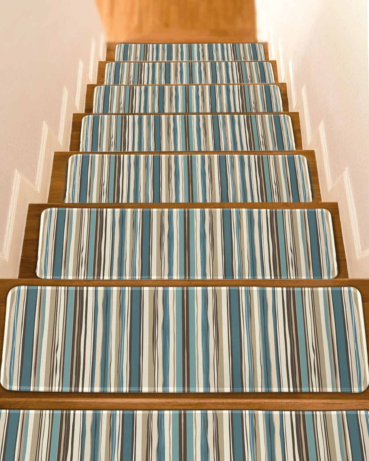 Boho Teal Stripes Stair Treads for Wooden Steps Indoor Runner Rug ...