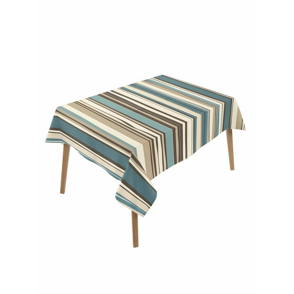 Boho Teal Stripes Table Cloth, Bohemian Vertical Striped Geometric ...