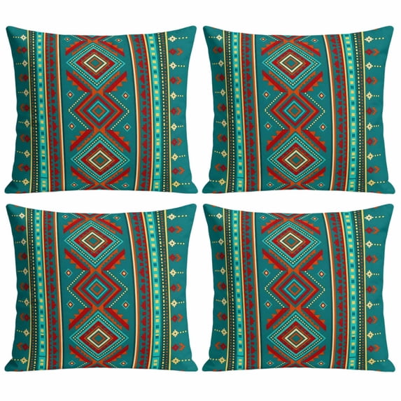 Boho Teal Throw Pillow Covers 16 x 16 Inch Pillow Covers Set of 4 ...