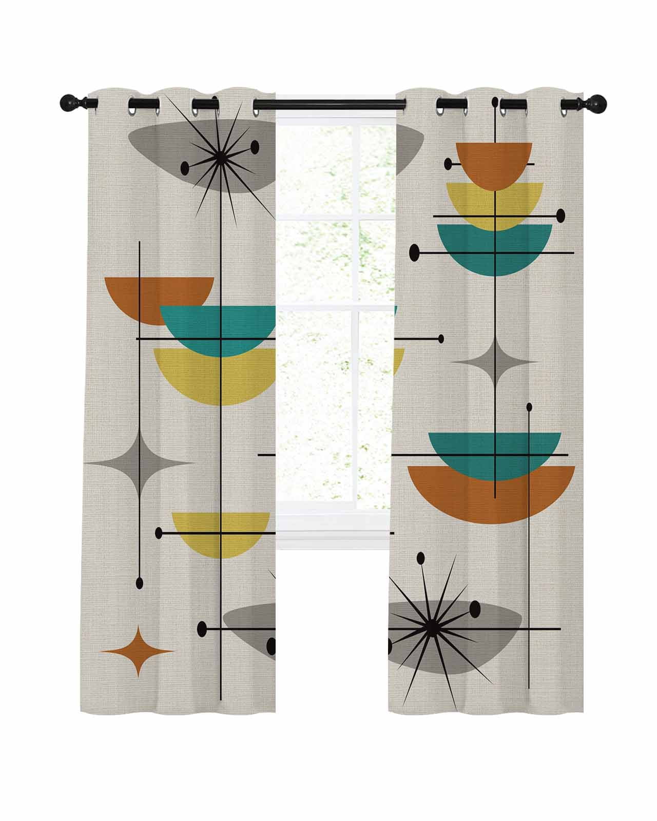 Boho Teal Yellow Orange Grey Blackout Curtains, Light Blocking Print ...