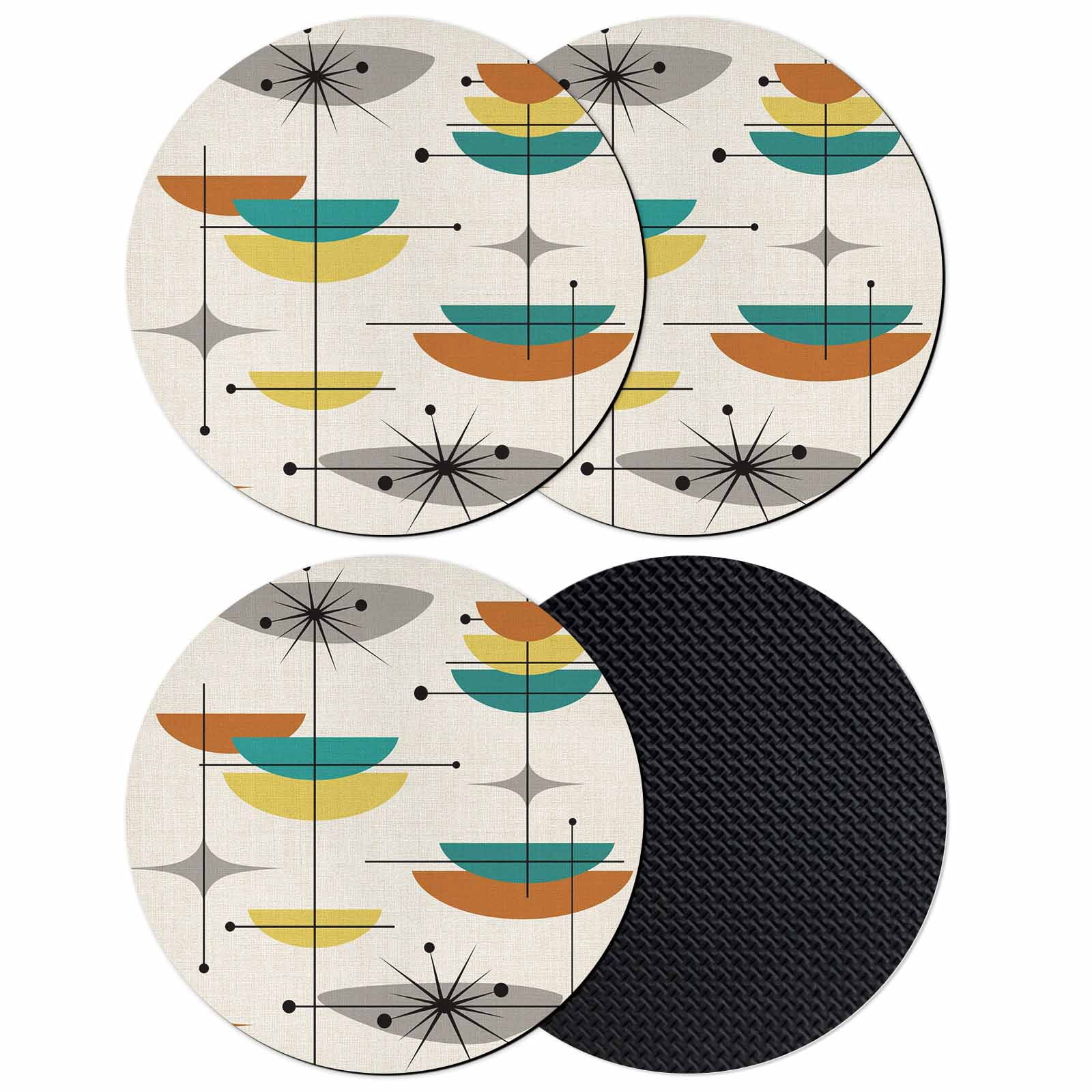 Boho Teal Yellow Orange Grey Coasters Set of 4, Soft Absorbent Coasters ...