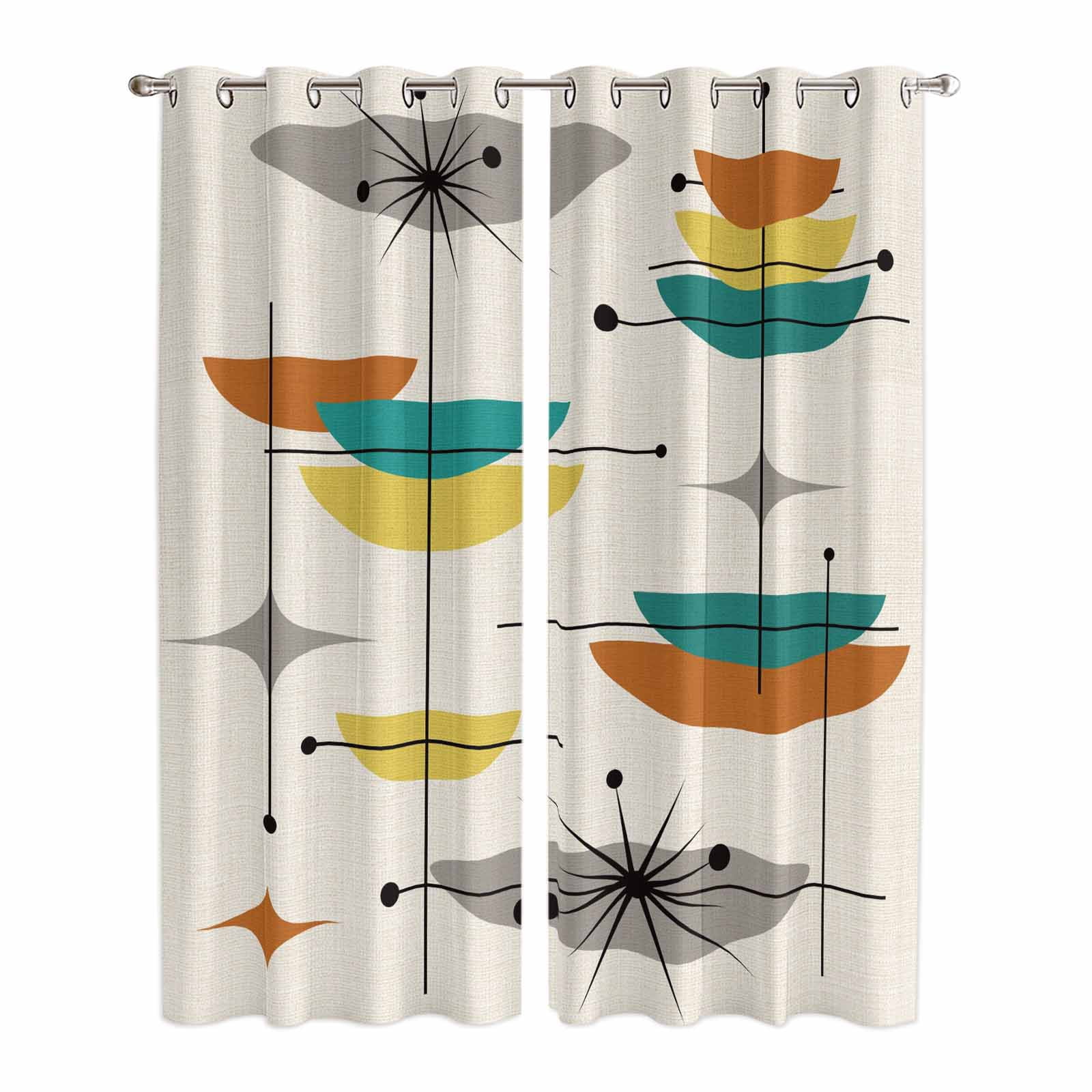 Boho Teal Yellow Orange Grey Kitchen Curtains 96 Inch Length, Middle ...