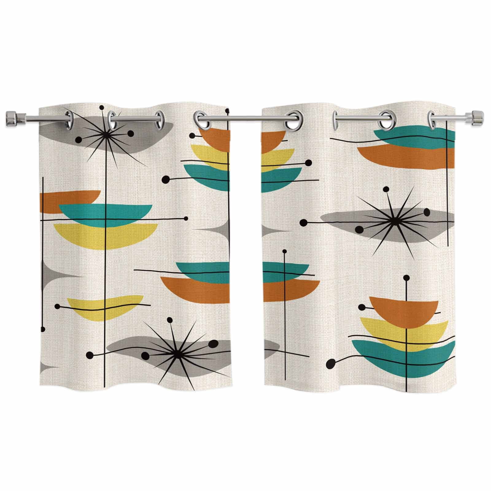 Boho Teal Yellow Orange Grey Kitchen Curtains Small Short 39 Inch ...