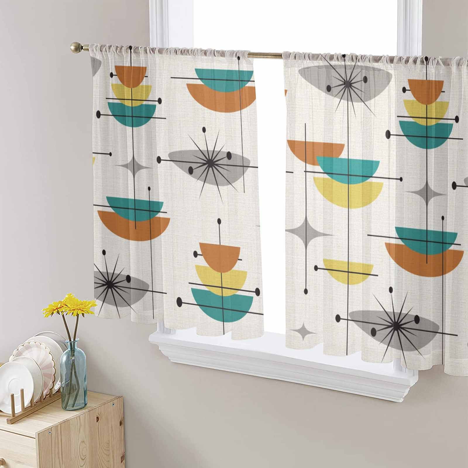 Boho Teal Yellow Orange Grey Sheer Curtains 54 Inch Length 2 Panels Set ...