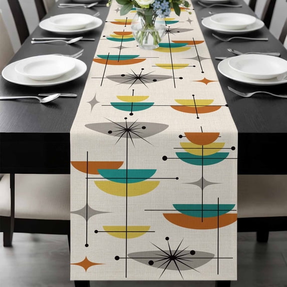 Boho Teal Yellow Orange Grey Table Runner 72 Inches Long, Middle ...