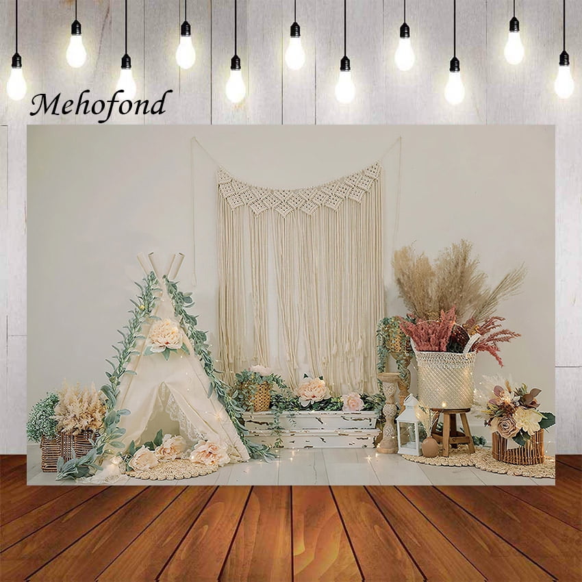 Boho Tent Pampas Grass Floral Girls Birthday Party Cake Smash ration ...