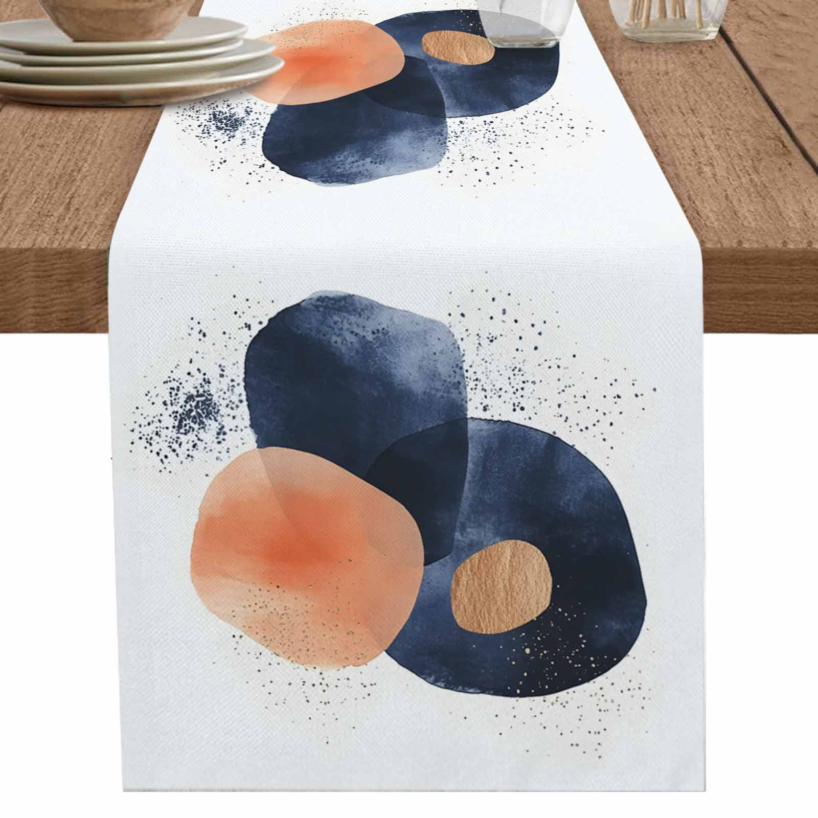 Boho Terracotta Aesthetic Blue Color Block Table Runner-70 Inch Long ...