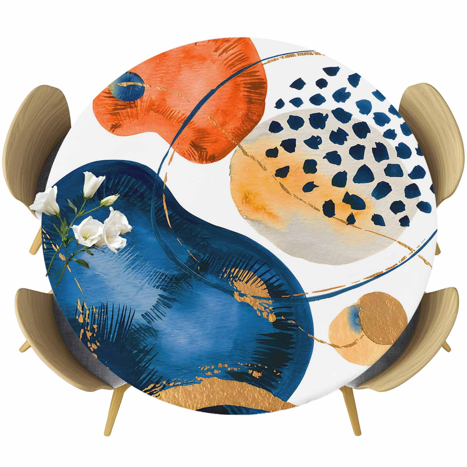 Boho Terracotta Aesthetic Fitted Round Tablecloths Elastic Edged Table ...