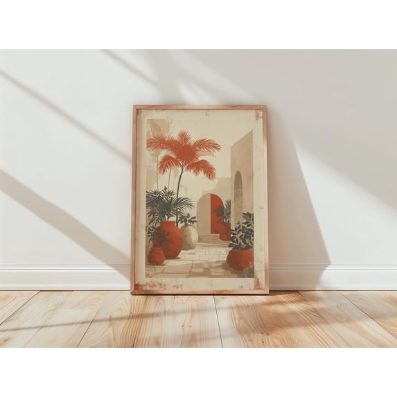 Boho Terracotta Plant Pot Arch Palm Tree Earth Tone Living Room Wall ...