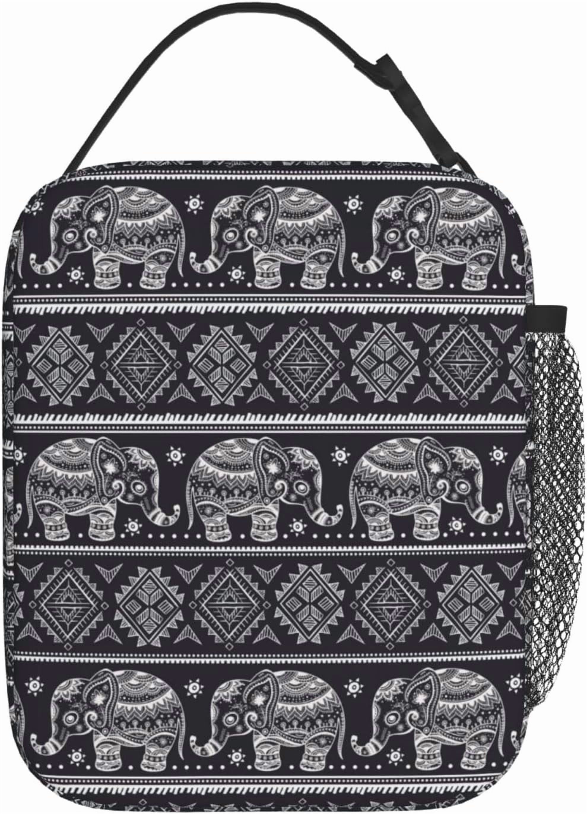 Boho Texture Elephants Insulated Lunch Bag\u2014portable Lunch Box For ...