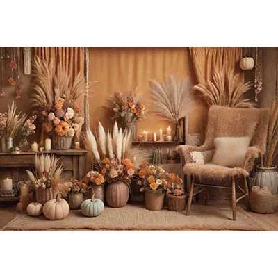 Boho Thanksgiving Photography Background Thatch Arch Pumpkin Photoz ...