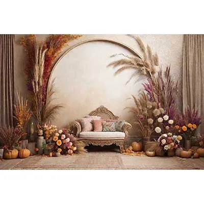 Boho Thanksgiving Photography Background Thatch Arch Pumpkin Photoz ...