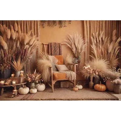 Boho Thanksgiving Photography Background Thatch Arch Pumpkin Photoz ...
