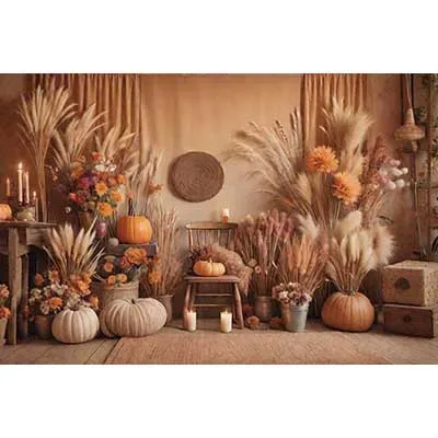 Boho Thanksgiving Photography Background Thatch Arch Pumpkin Photoz ...