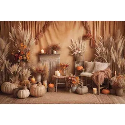 Boho Thanksgiving Photography Background Thatch Arch Pumpkin Photoz ...
