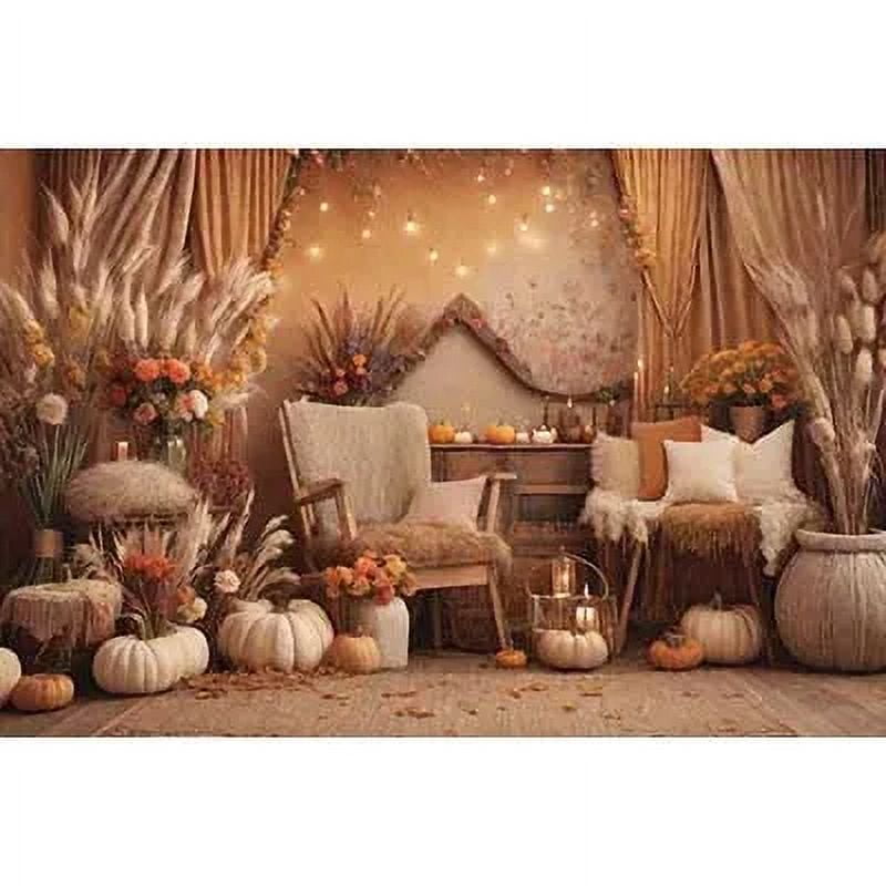 Boho Thanksgiving Photography Background Thatch Arch Pumpkin Photoz ...