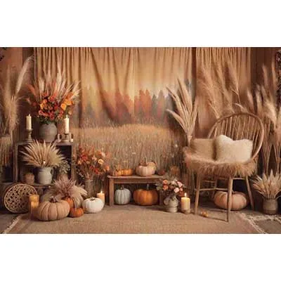Boho Thanksgiving Photography Background Thatch Arch Pumpkin Photoz ...
