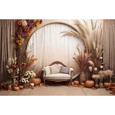 Boho Thanksgiving Photography Background Thatch Arch Pumpkin Photoz ...
