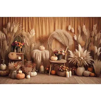 Boho Thanksgiving Photography Background Thatch Arch Pumpkin Photoz ...