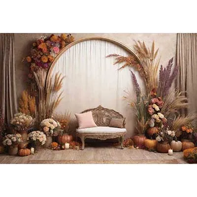 Boho Thanksgiving Photography Background Thatch Arch Pumpkin Photoz ...