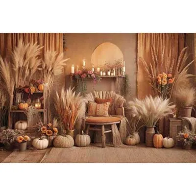 Boho Thanksgiving Photography Background Thatch Arch Pumpkin Photoz ...