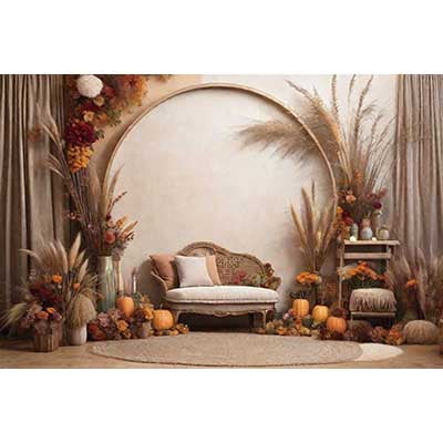Boho Thanksgiving Photography Background Thatch Arch Pumpkin Photoz ...