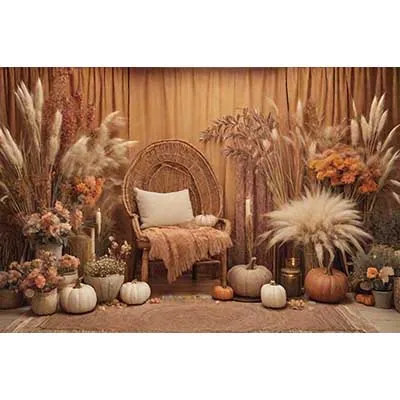 Boho Thanksgiving Photography Background Thatch Arch Pumpkin Photoz ...