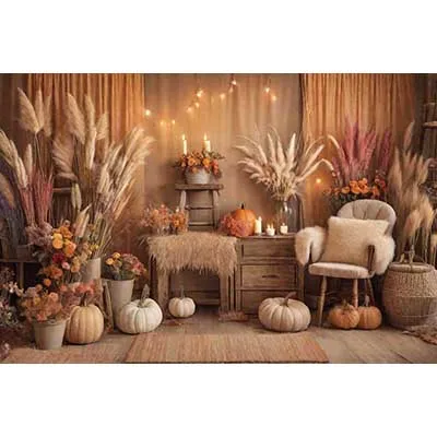Boho Thanksgiving Photography Background Thatch Arch Pumpkin Photoz ...