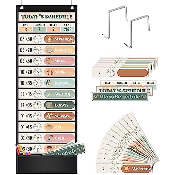 Boho Theme Daily Schedule Pocket Chart Set Decorate Your Classroom or ...