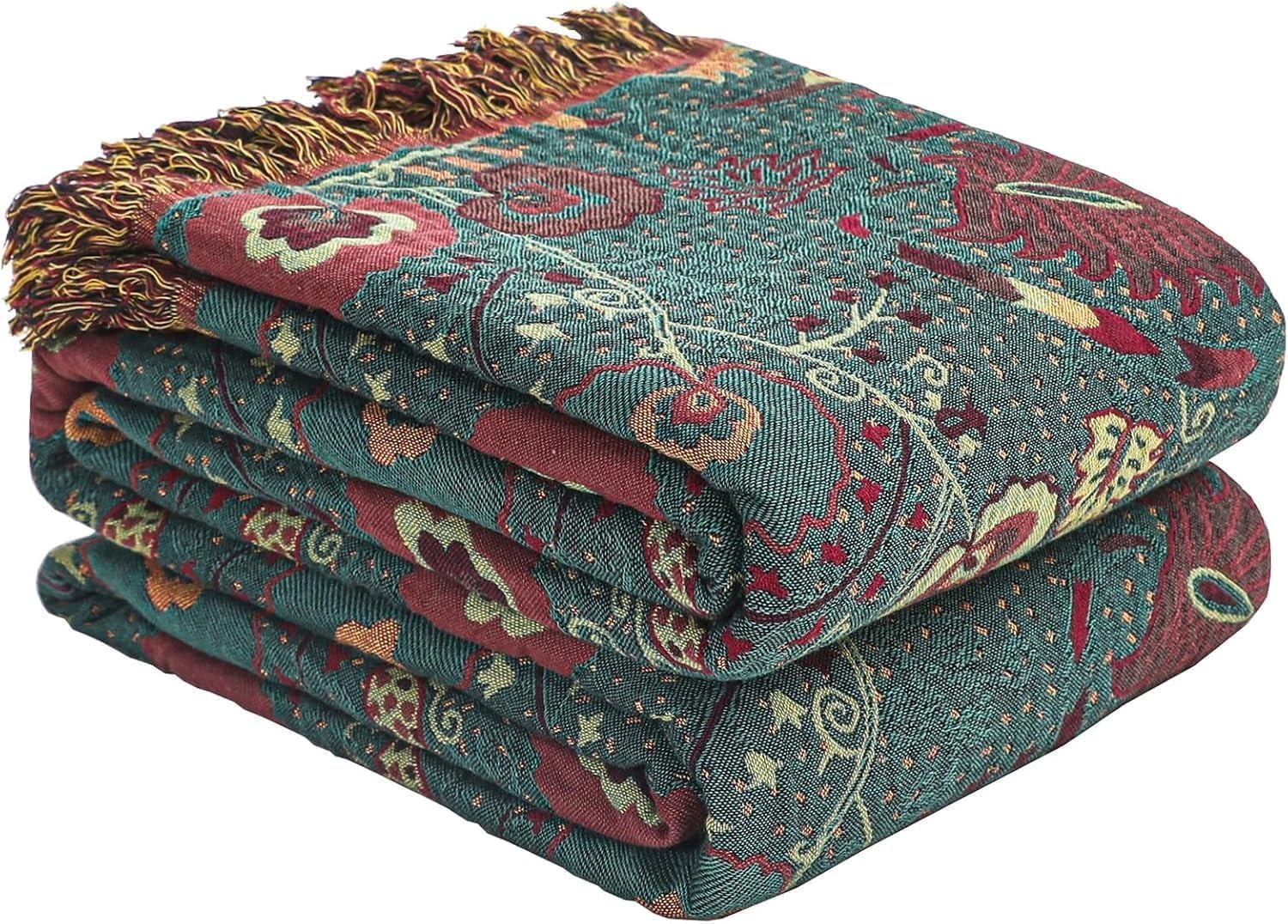 Boho Throw Blanket for Bed, 100% Ultra Cotton Soft Breathable Bed Throw ...