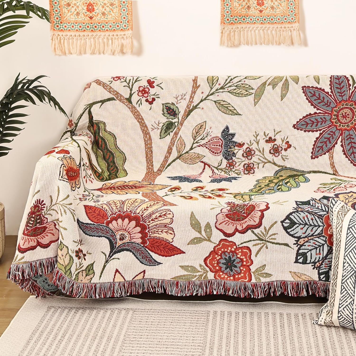Boho Throw Blanket for Bed Couch Sofa Reversible Cotton Bohemian Travel ...