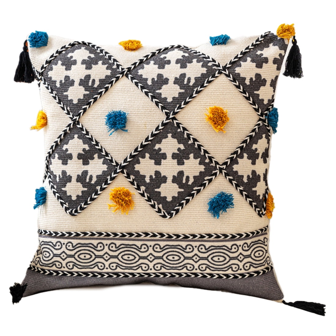 Boho Throw Pillow Cover 18x18 inch,Bohemian Tufted Decorative Pillow ...