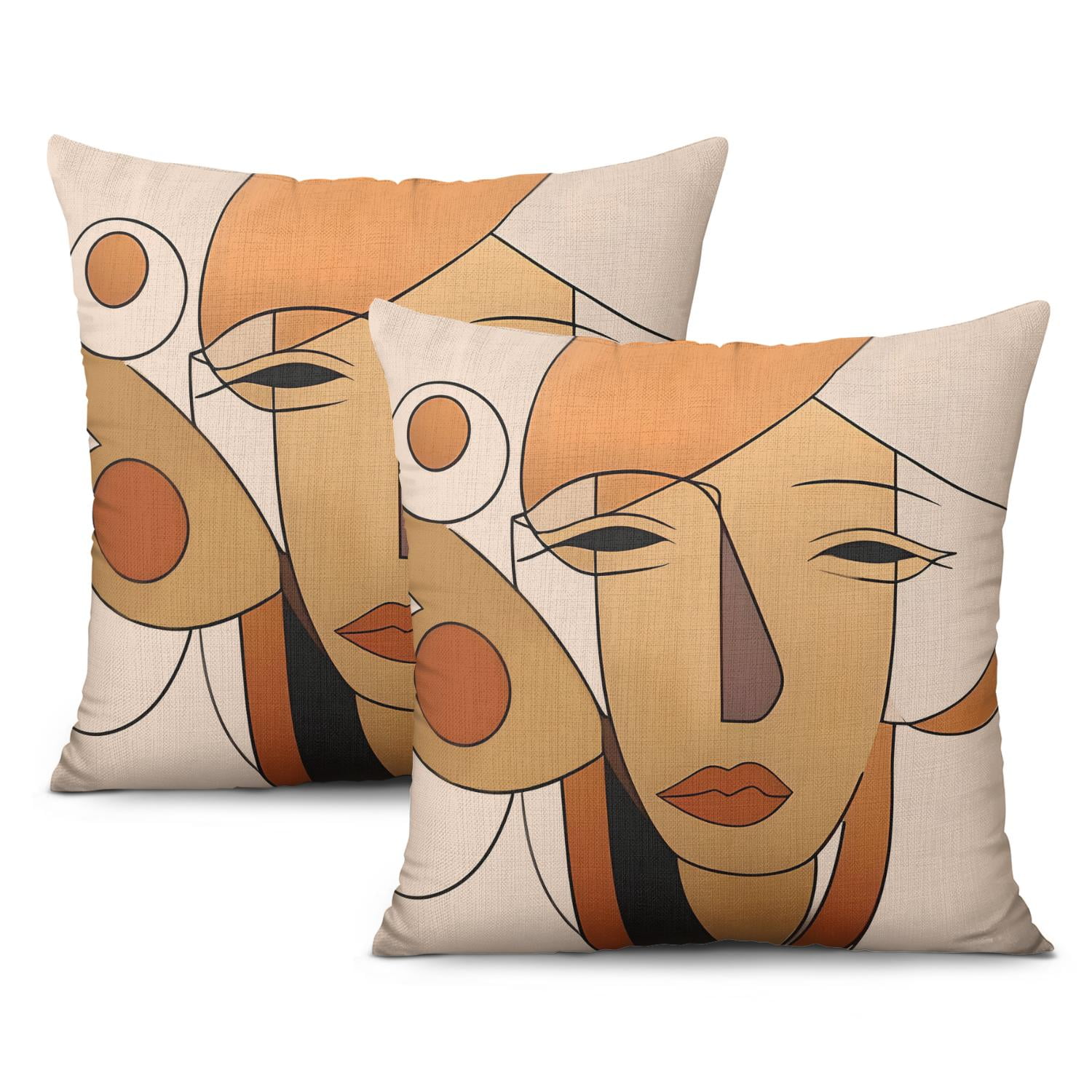 Boho Throw Pillow Cover, Abstract Art Face Cute Throw Pillow Covers 18 ...