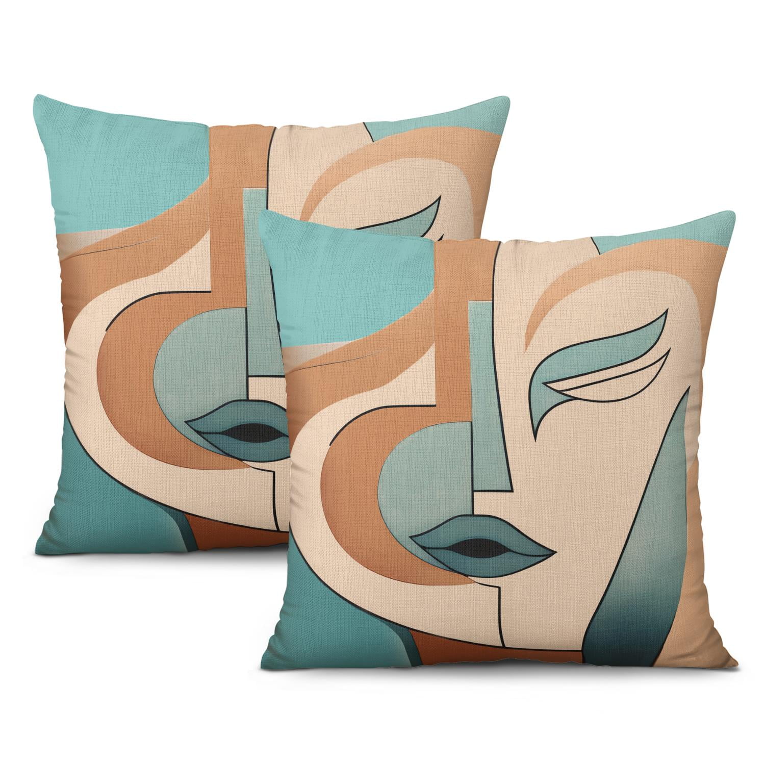 Boho Throw Pillow Cover, Abstract Art Face Cute Throw Pillow Covers 18 X 18 Inch, Set Of 2 ...