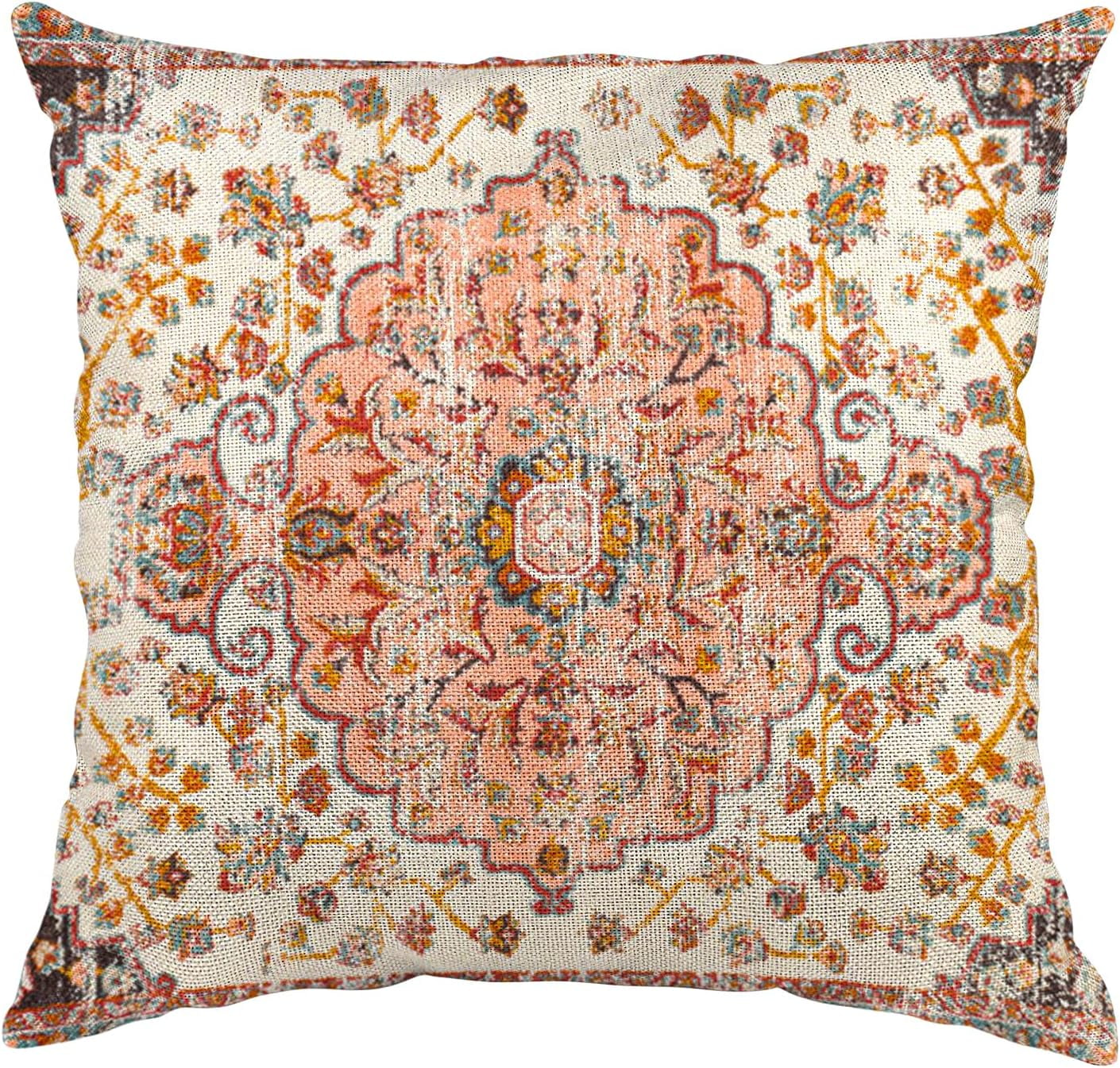 Boho Throw Pillow Cover Orange Carpet Pattern Antique Ethnic Decorative ...